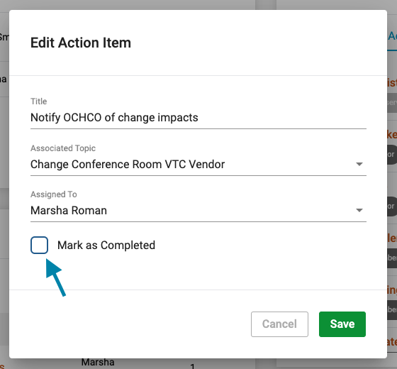 Marking an Action Item Complete – GovernSpot